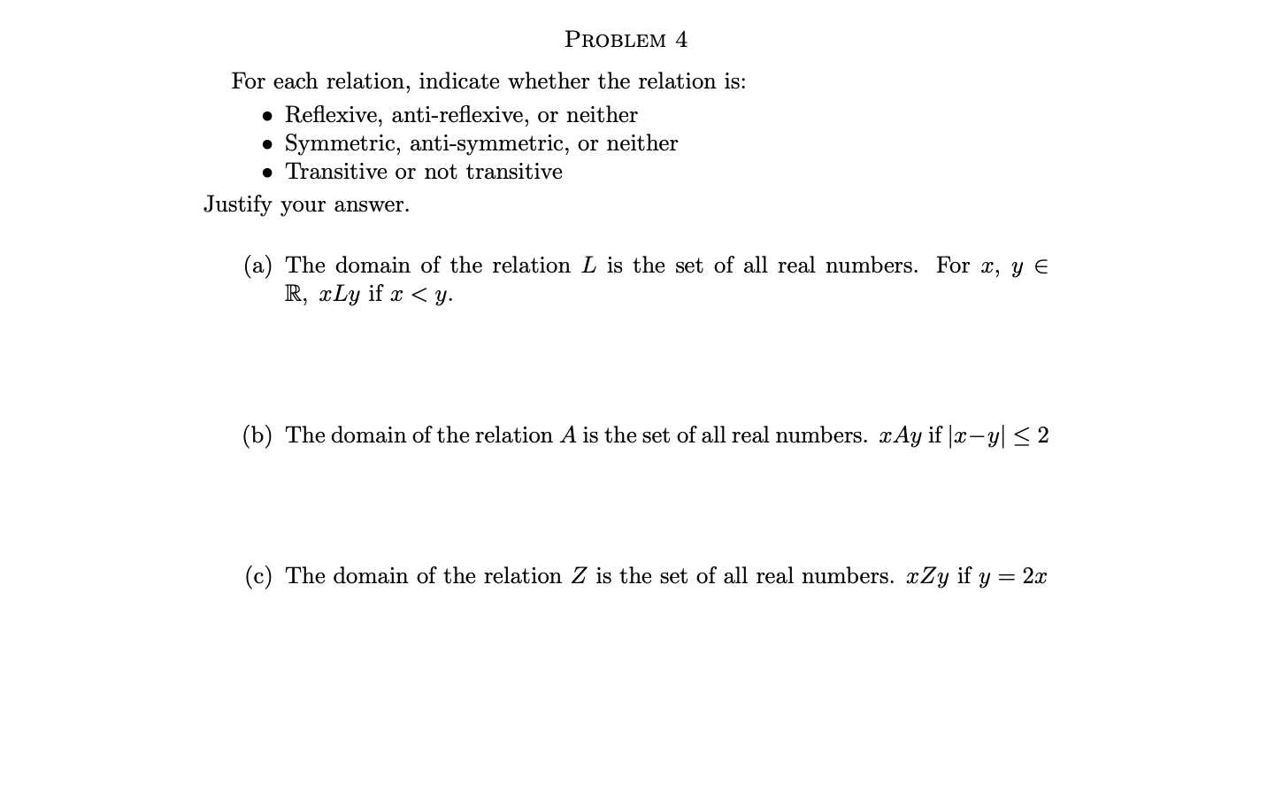 Solved For each relation, indicate whether the relation is: | Chegg.com