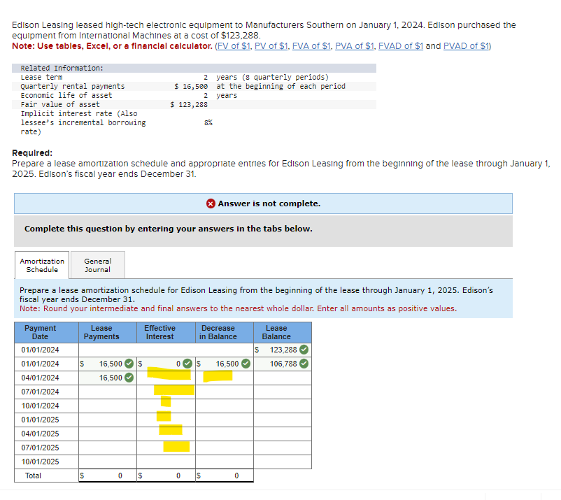Solved Prepare a lease amortization schedule for Edison | Chegg.com