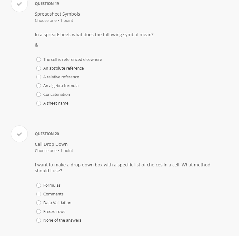 Solved QUESTION 2 Spreadsheet Communication Choose one. 1 | Chegg.com