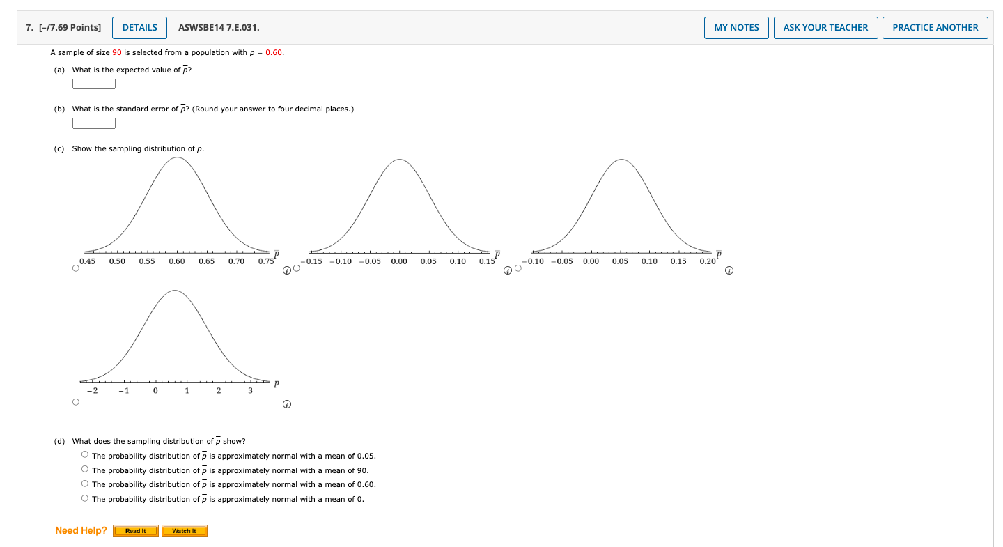 Solved 7. [-/7.69 Points] DETAILS ASWSBE14 7.E.031. A sample | Chegg.com