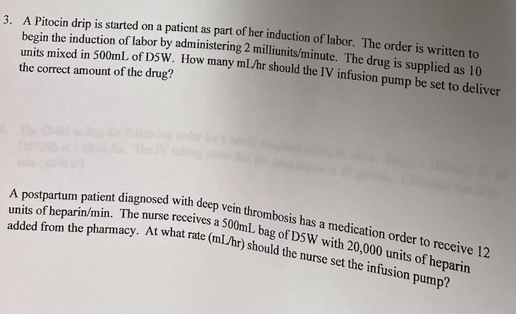 Solved 3. A Pitocin drip is started on a patient as part of | Chegg.com