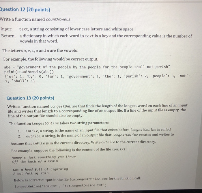 Solved Question 11A (6 points) Write a function named | Chegg.com