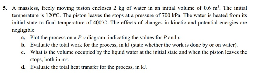 Solved 5. A massless, freely moving piston encloses 2 kg of | Chegg.com