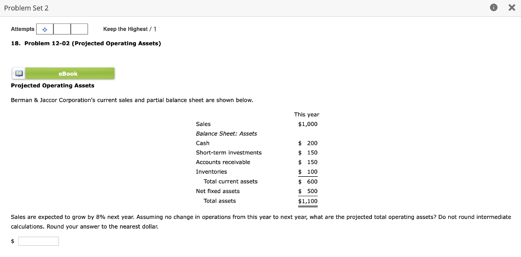 Solved 18. Problem 12-02 (Projected Operating Assets) | Chegg.com