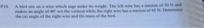 Solved A bird sits on a wire which sags under its weight. | Chegg.com