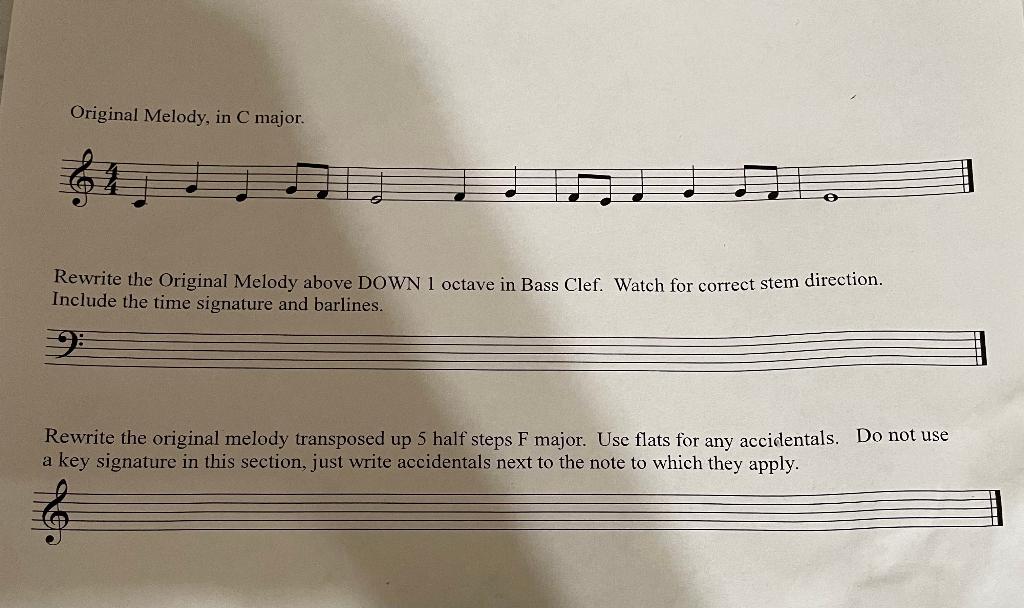 Solved Original Melody, in C major. Rewrite the Original | Chegg.com