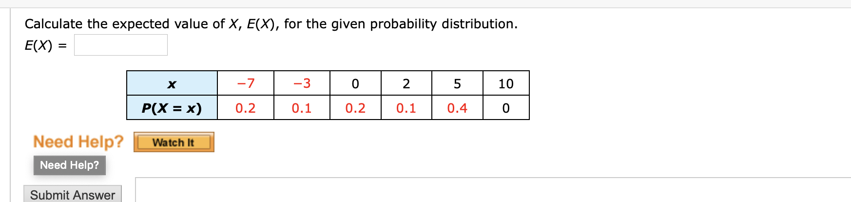 Solved Calculate the expected value of X, E(X), for the | Chegg.com