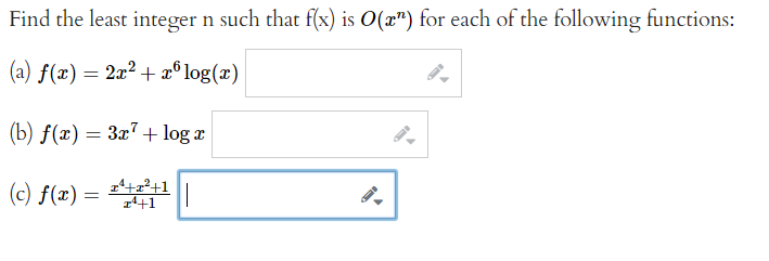 Solved Find the least integer n such that f(x) is O(n) for | Chegg.com