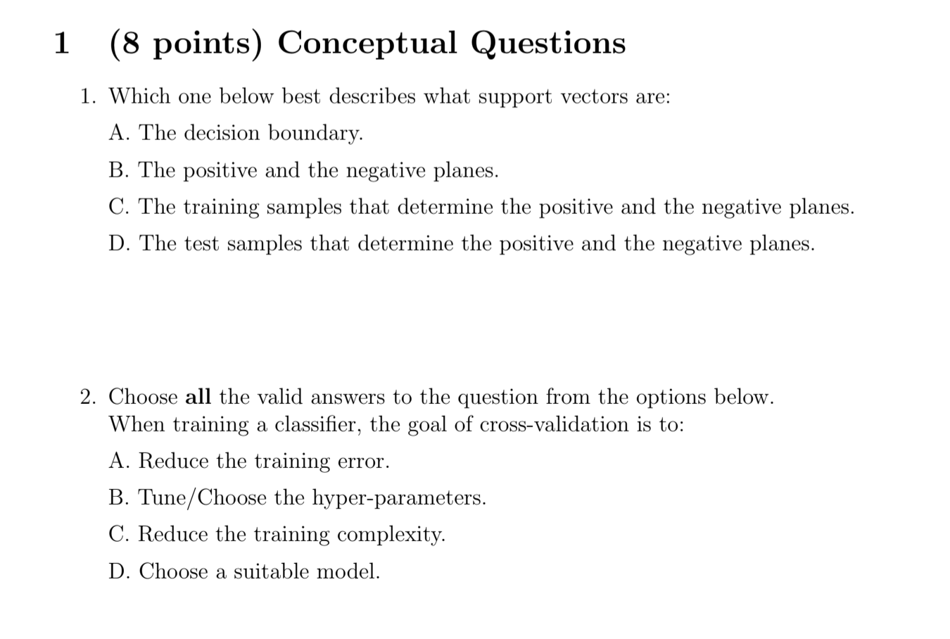 Solved 1 (8 points) Conceptual Questions 1. Which one below | Chegg.com