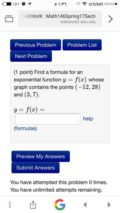 Solved Find a formula for an exponential function y = f(x) | Chegg.com