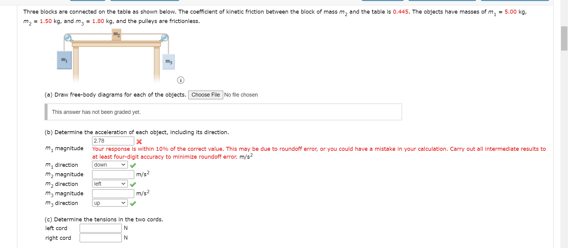 Solved Three blocks are connected on the table as shown | Chegg.com