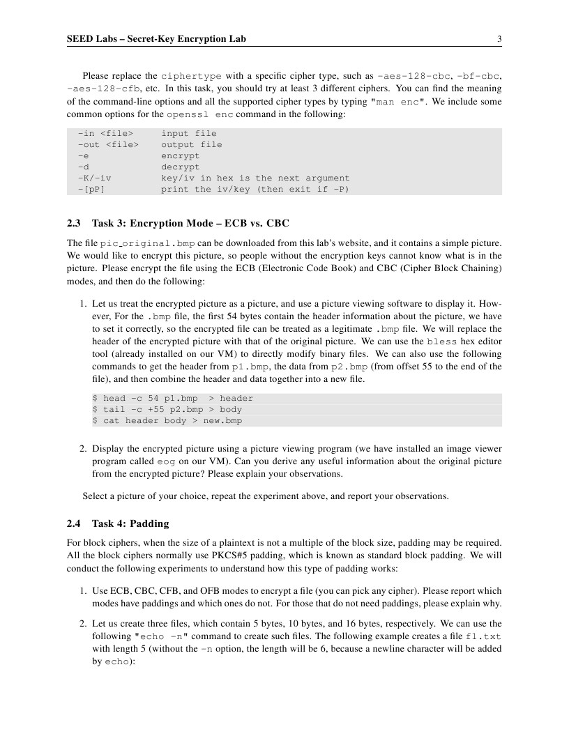 SEED Labs - Secret-Key Encryption Lab Secret-Key | Chegg.com