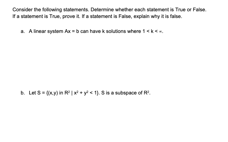 Solved Consider the following statements. Determine whether | Chegg.com