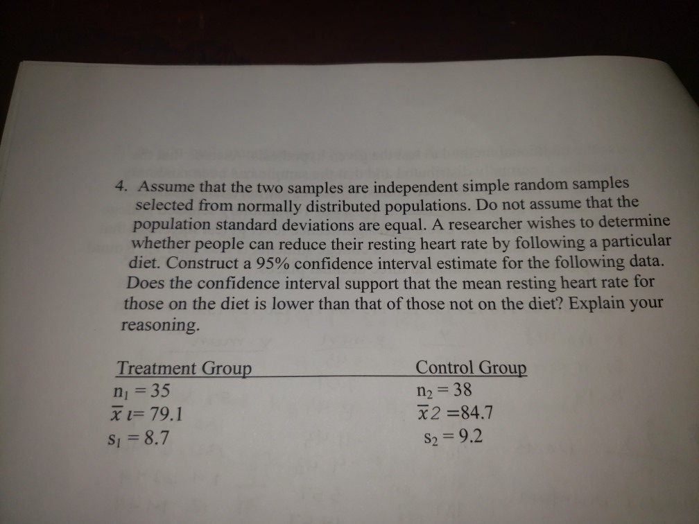 Solved 4. Assume that the two samples are independent simple | Chegg.com