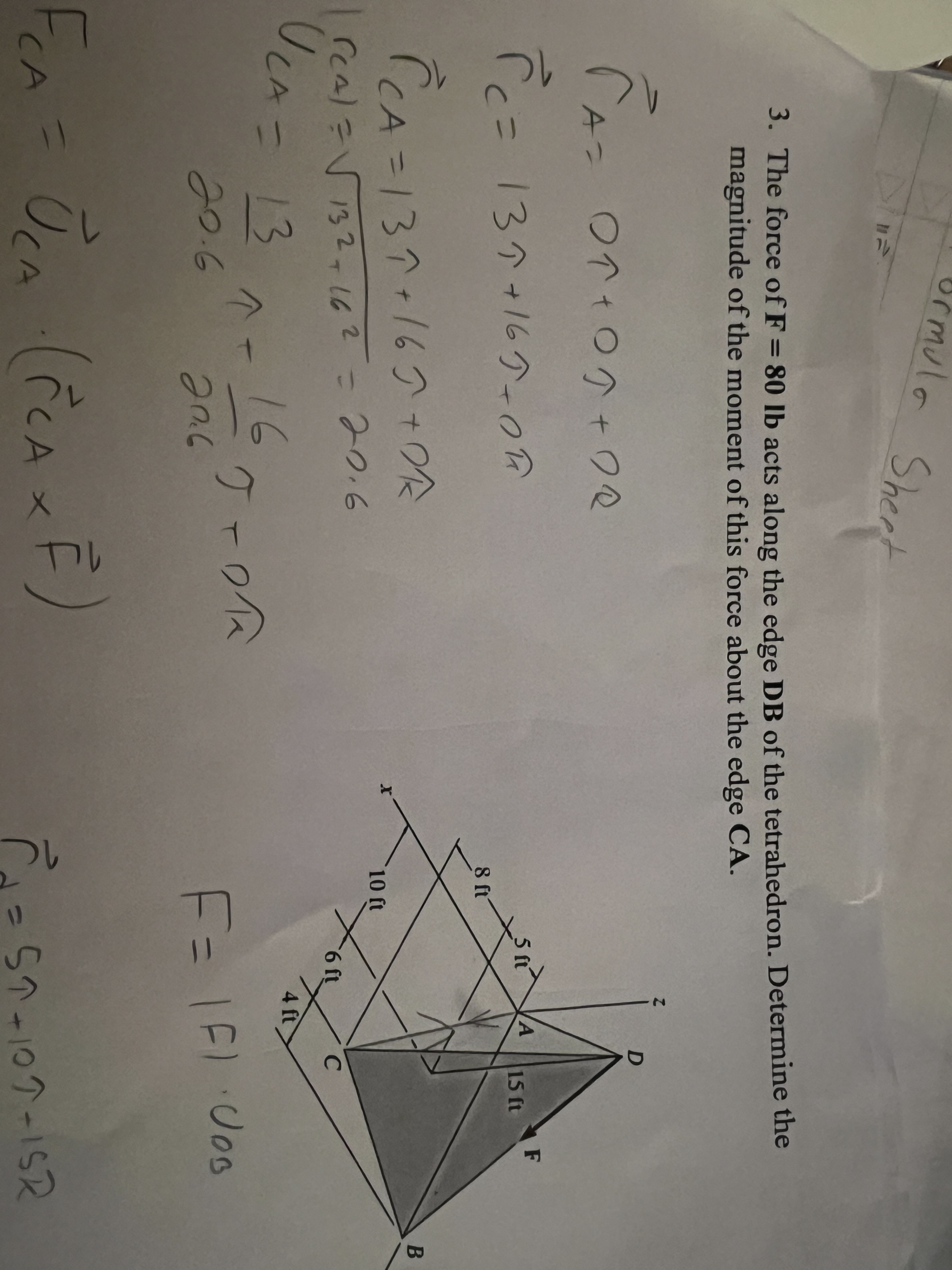 Solved 3. The force of F=80 lb acts along the edge DB of the | Chegg.com