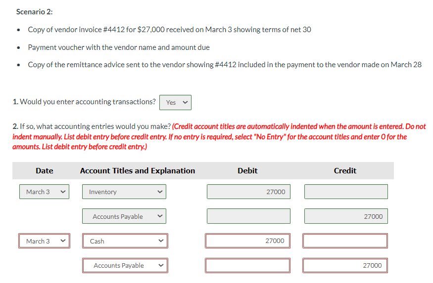 Solved Scenario 2:Copy of vendor invoice #4412 ﻿for $27,000 | Chegg.com