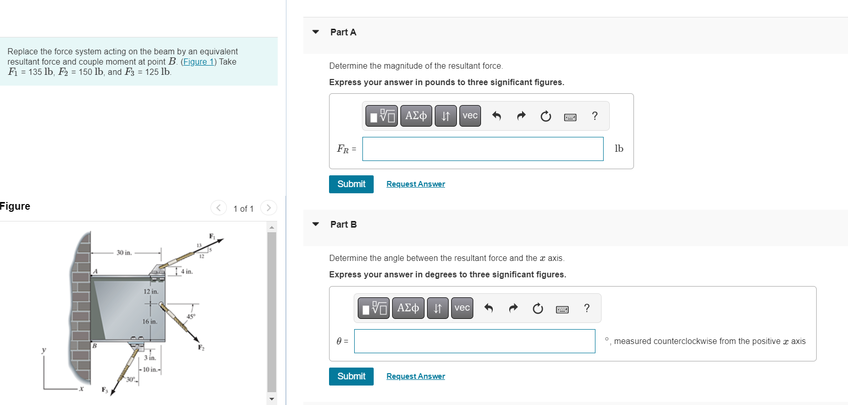 Solved Replace the force system acting on the beam by an | Chegg.com