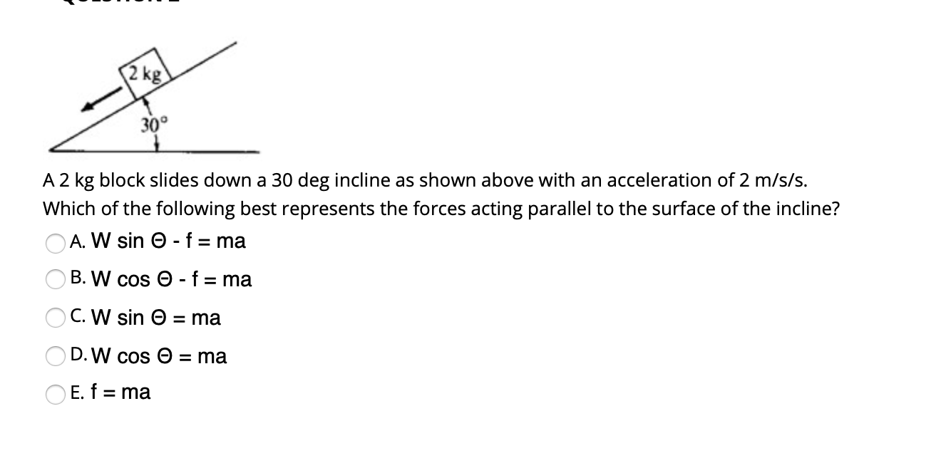 Solved 2 kg 30° A 2 kg block slides down a 30 deg incline as | Chegg.com