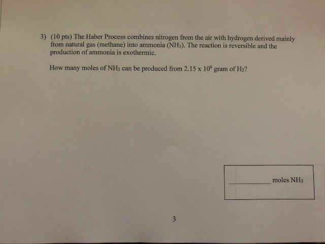 Solved (10 pts) The Haber Process combines nitrogen from the | Chegg.com