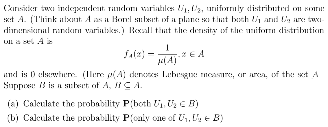 Solved Consider two independent random variables U1, U2, | Chegg.com