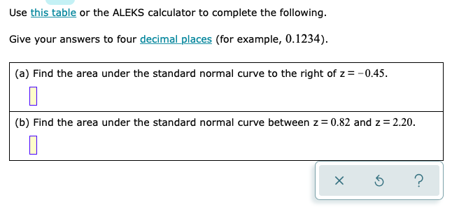 Solved Use this table or the ALEKS calculator to complete | Chegg.com