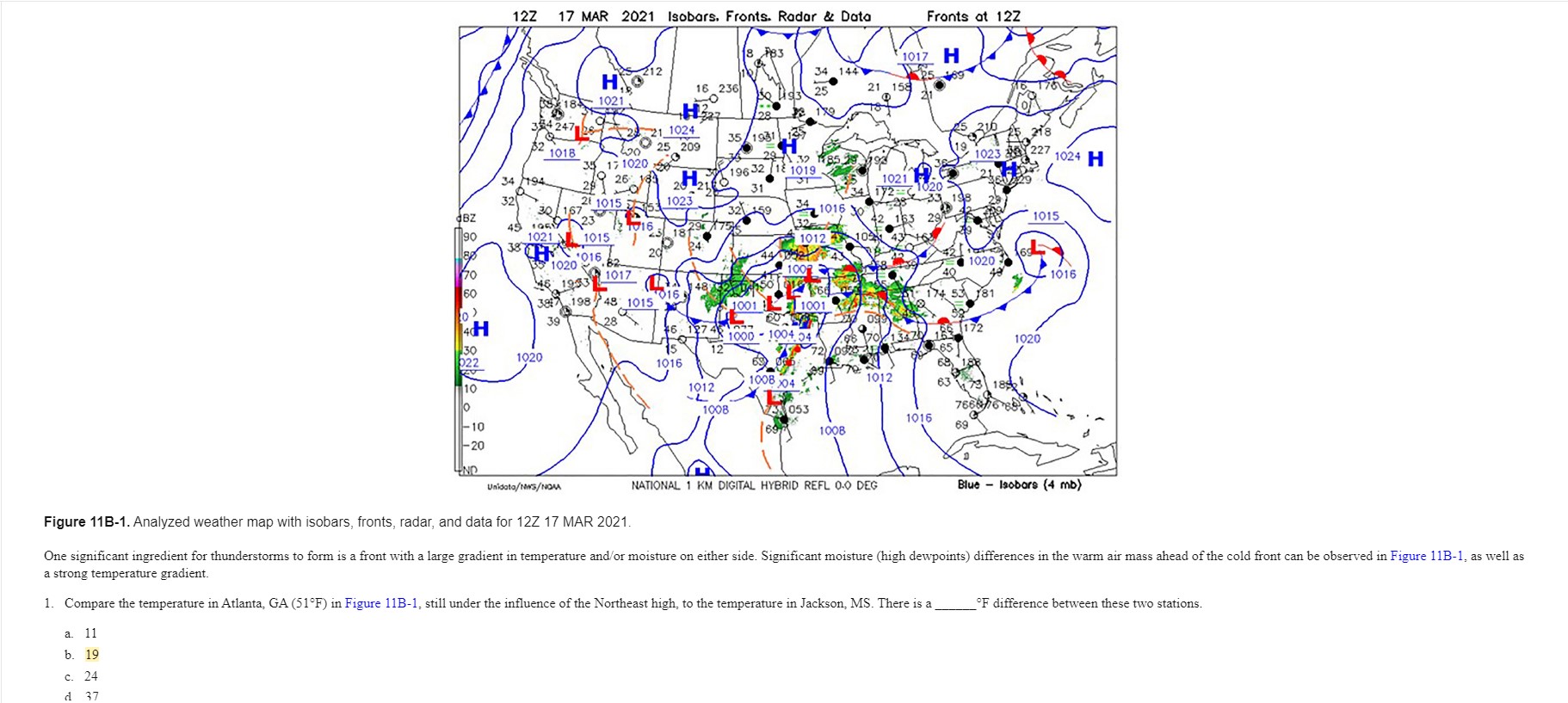 Solved Figure 11B-1. Analyzed weather map with isobars, | Chegg.com