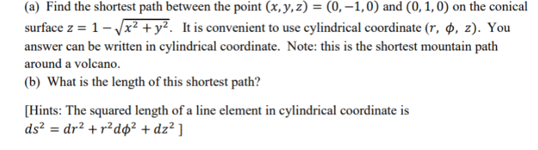 Solved (a) Find the shortest path between the point (x, y,z) | Chegg.com