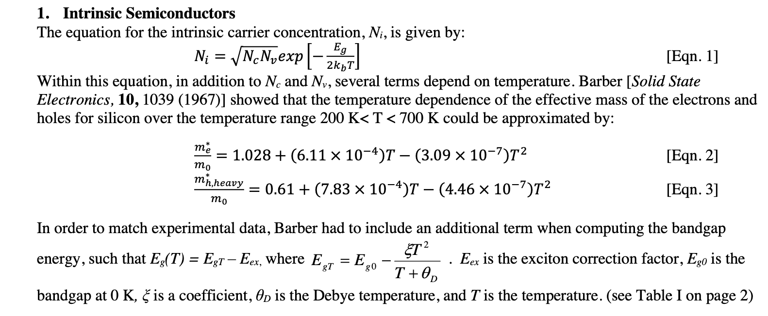 Solved 1. Intrinsic Semiconductors The equation for the | Chegg.com