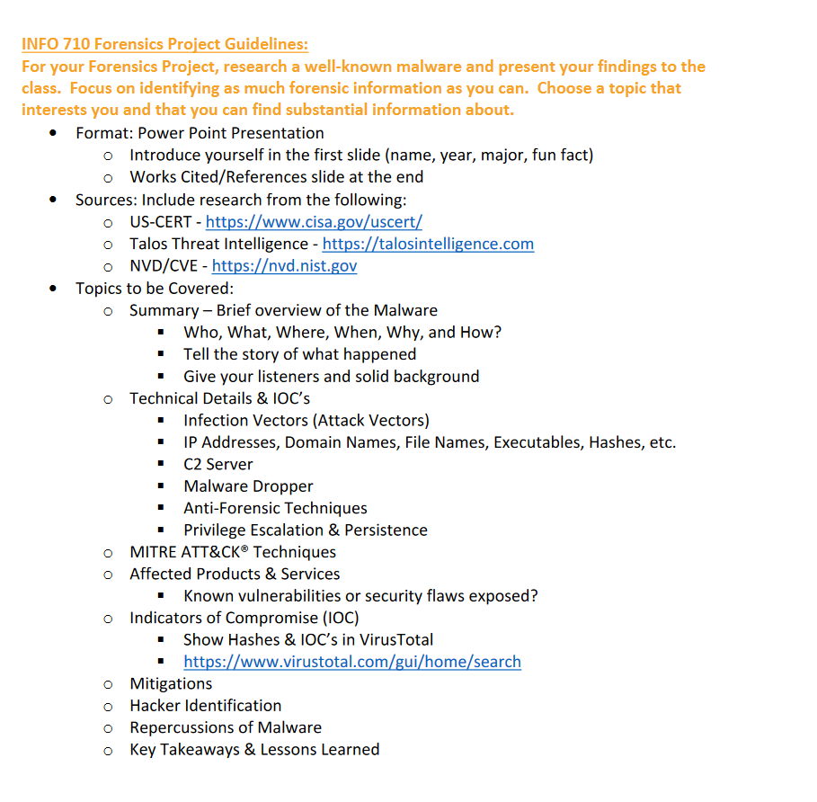 Solved O 710 Forensics Project Guidelines: your Forensics | Chegg.com