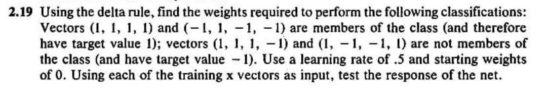 Solved 2.19 Using the delta rule, find the weights required | Chegg.com