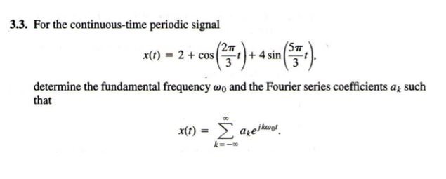 Solved 3.3. For the continuous-time periodic signal 2π | Chegg.com
