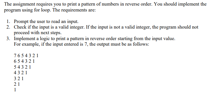 Solved The assignment requires you to print a pattern of | Chegg.com