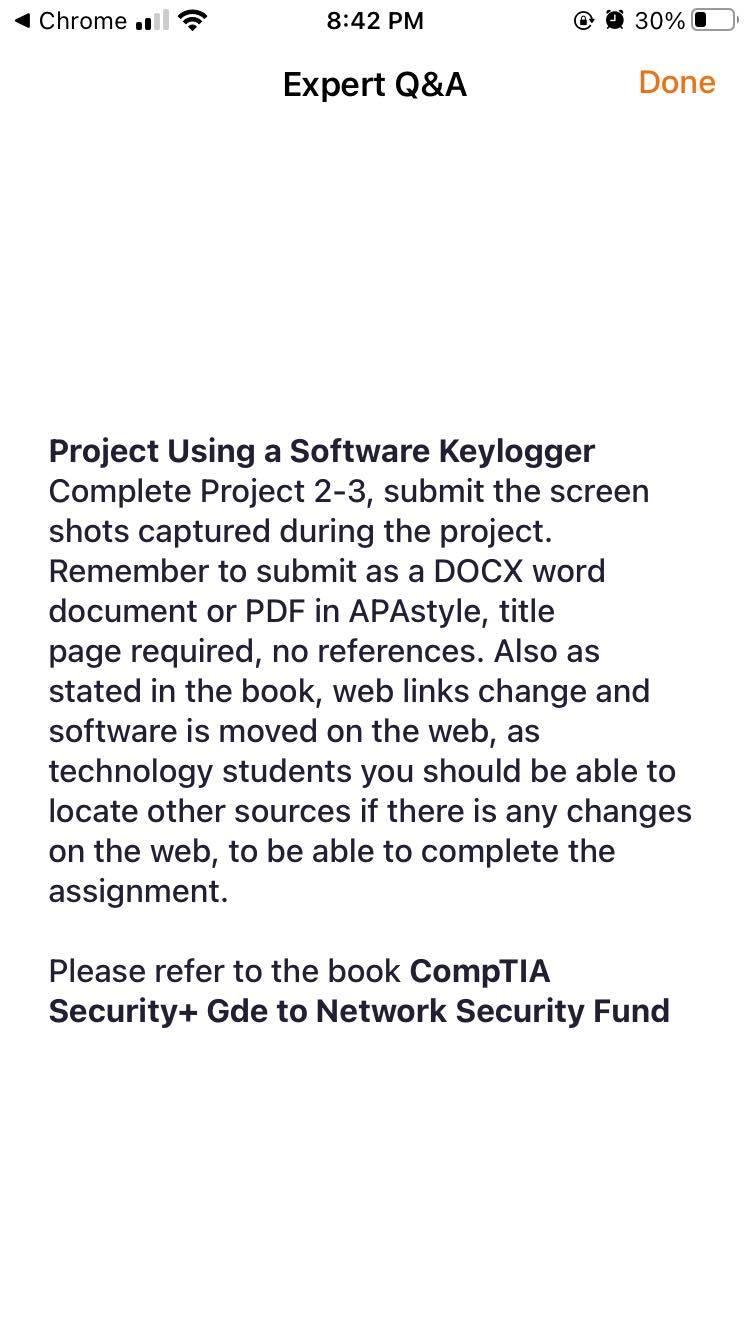Solved Project Using a Software Keylogger Complete Project | Chegg.com