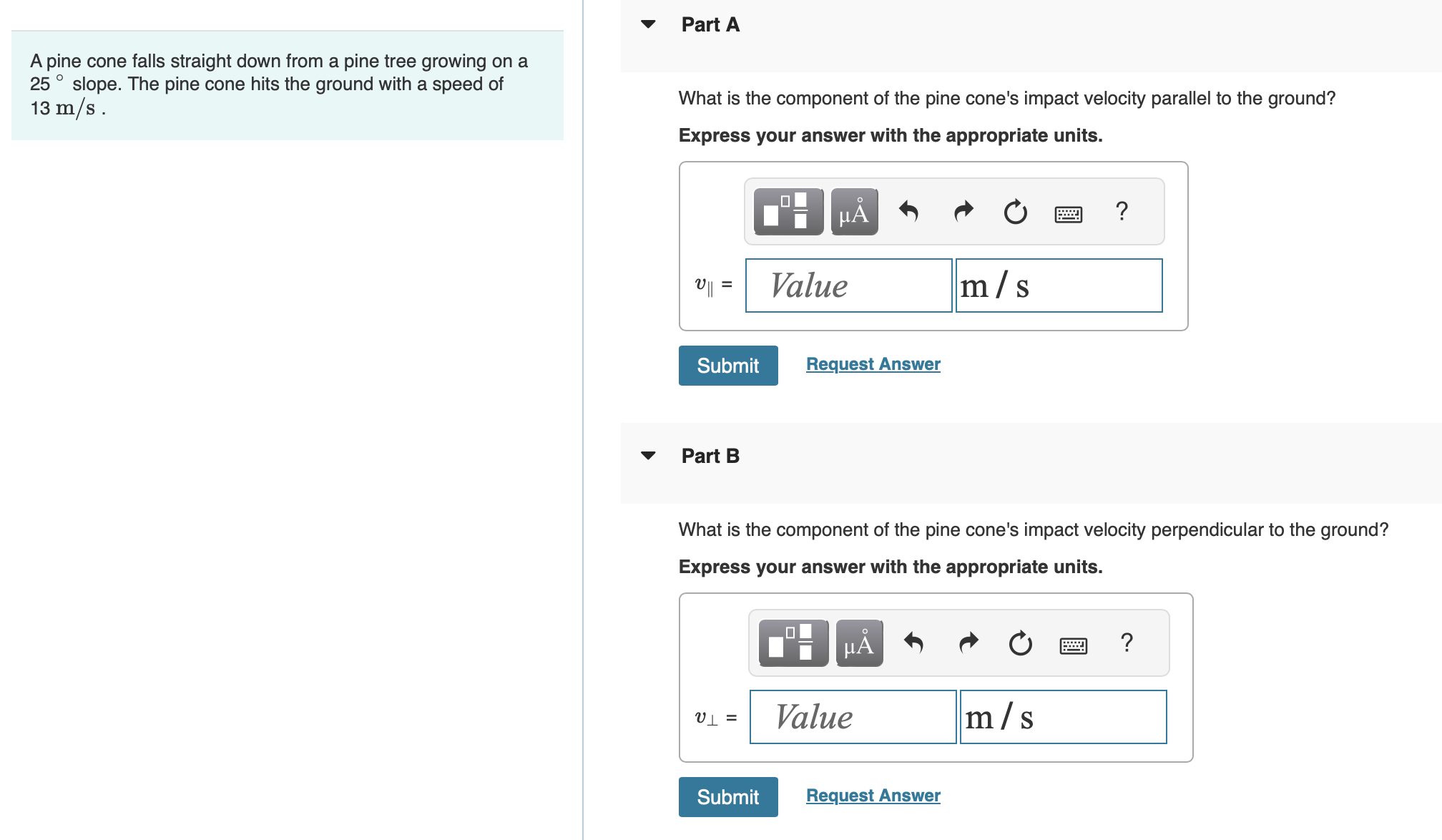 Solved A pine cone falls straight down from a pine tree | Chegg.com