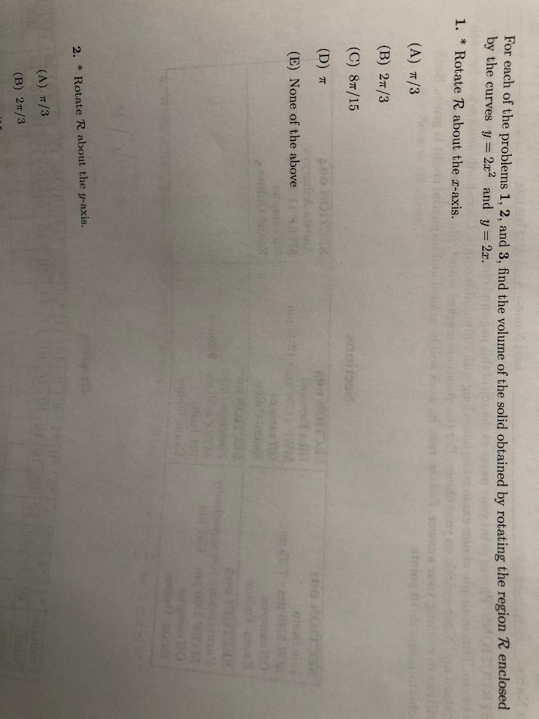 Solved For each of the problems 1, 2, and 3, find the volume | Chegg.com