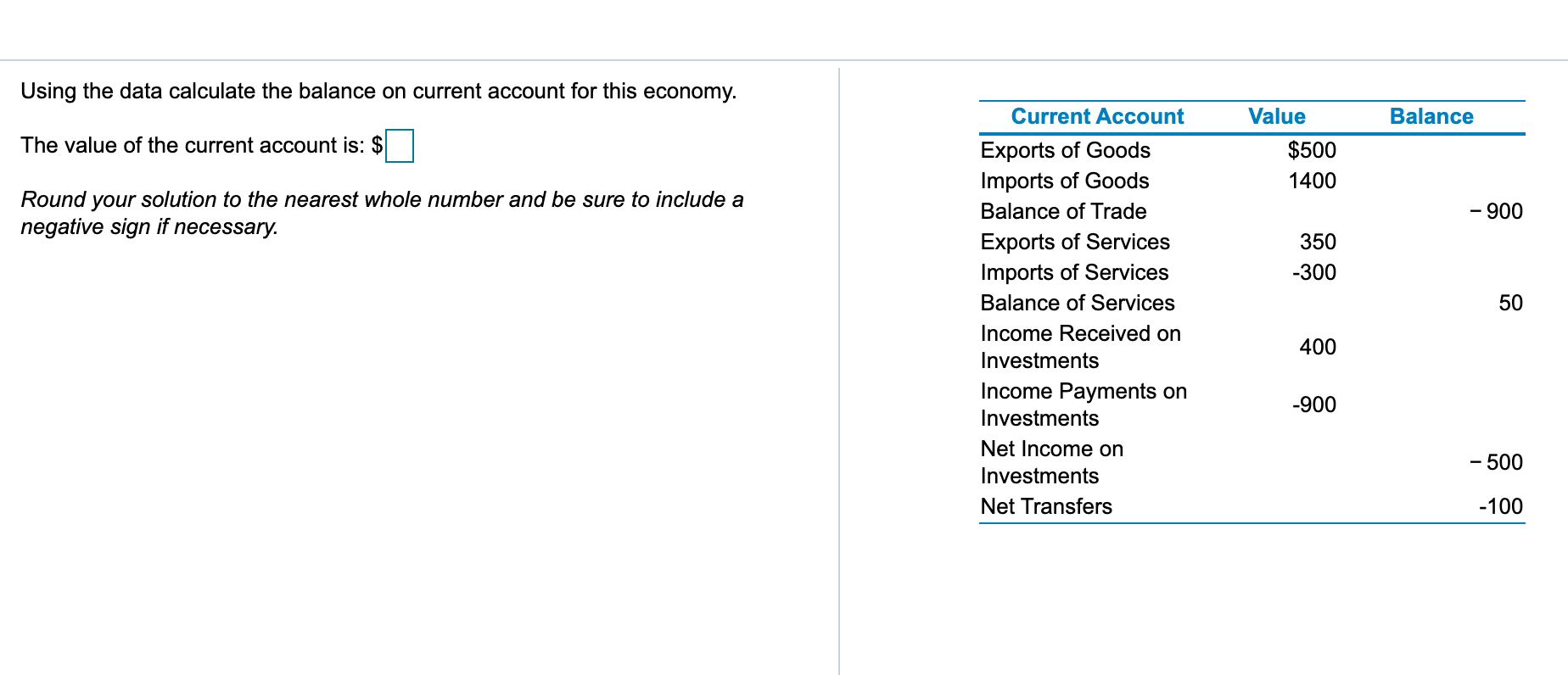 Solved Using the data calculate the balance on current | Chegg.com