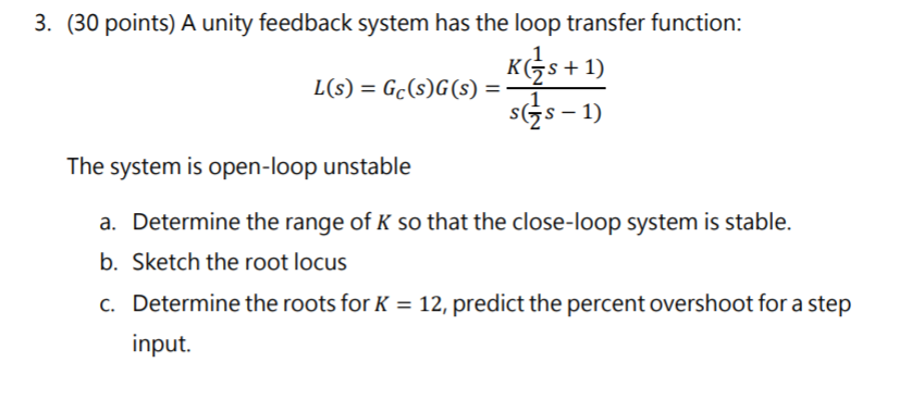 Solved 3. (30 points) A unity feedback system has the loop | Chegg.com