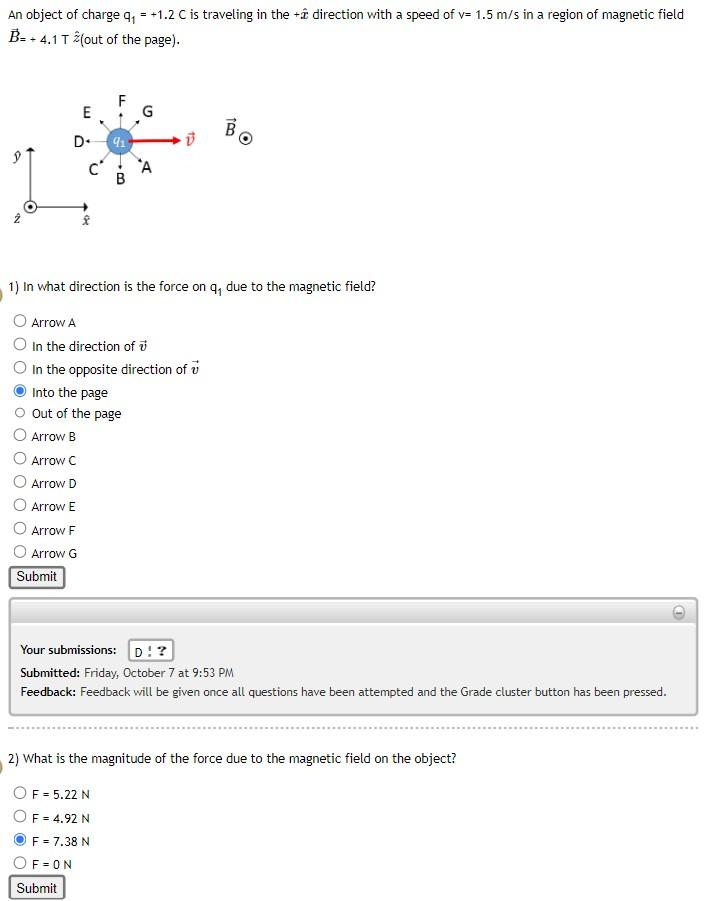 Solved An object of charge q1=+1.2C is traveling in the +x^ | Chegg.com