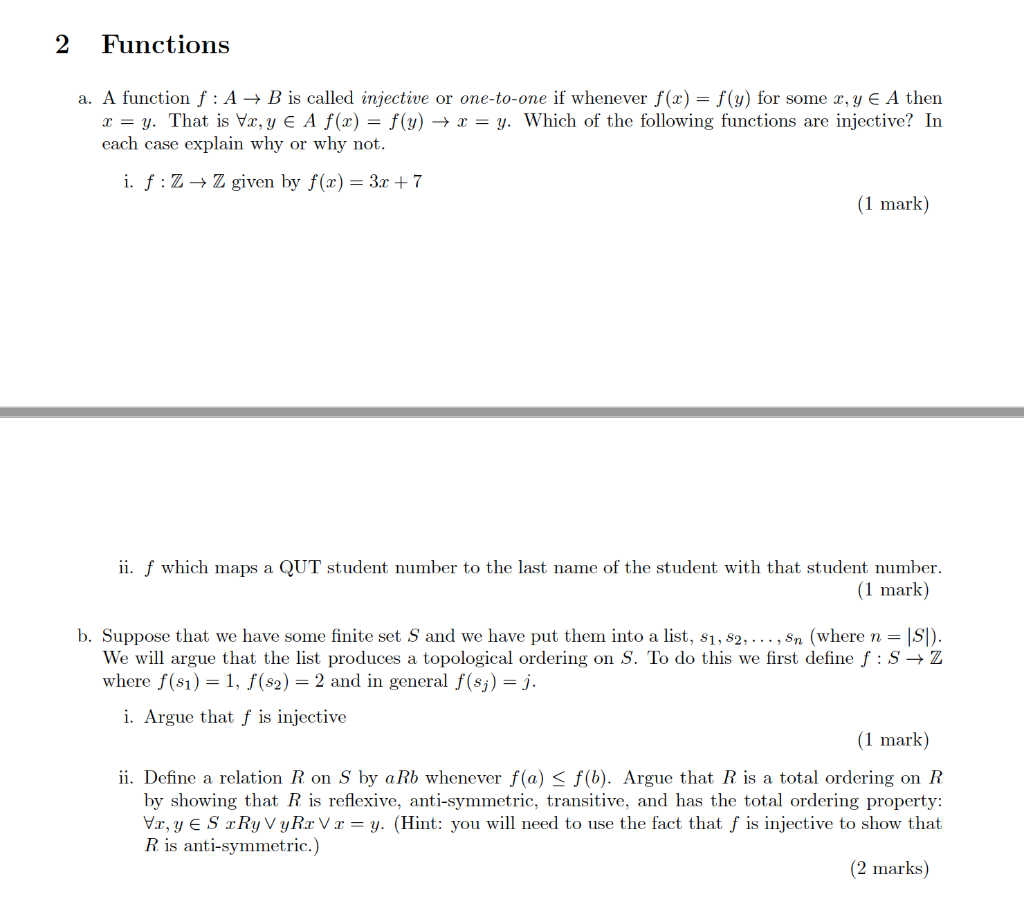 Solved 2 Functions a. A function f : A-B is called injective | Chegg.com