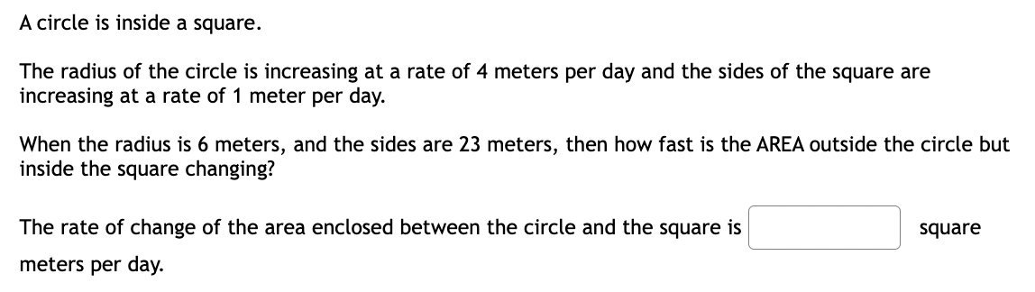 Solved A circle is inside a square. The radius of the circle | Chegg.com