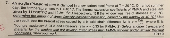 Solved 7. An acrylic (PMMA) window is clamped in a low | Chegg.com