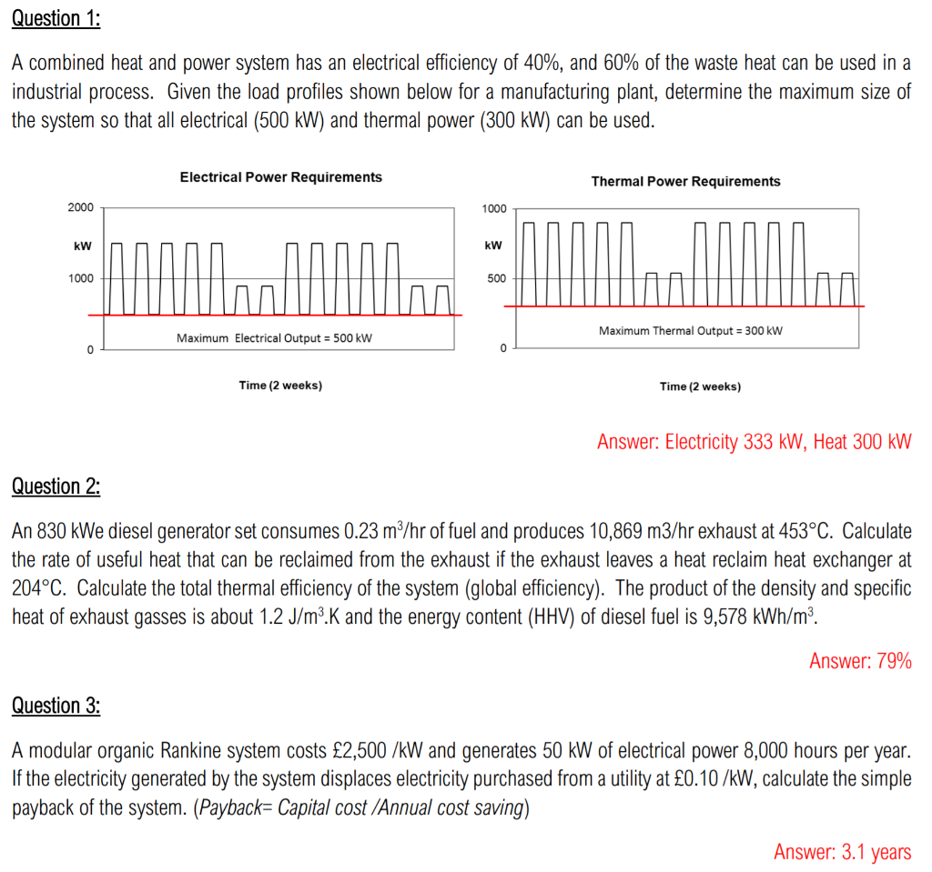 Solved Question 1: A combined heat and power system has an | Chegg.com