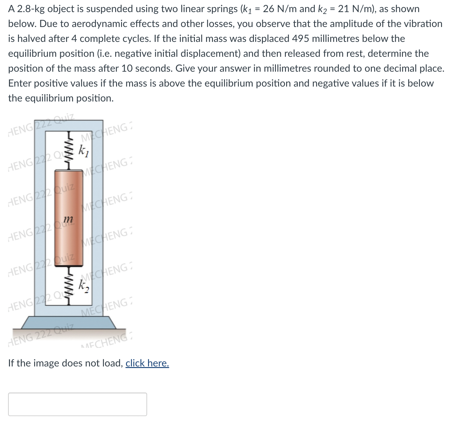 Solved A 2.8−kg object is suspended using two linear springs | Chegg.com
