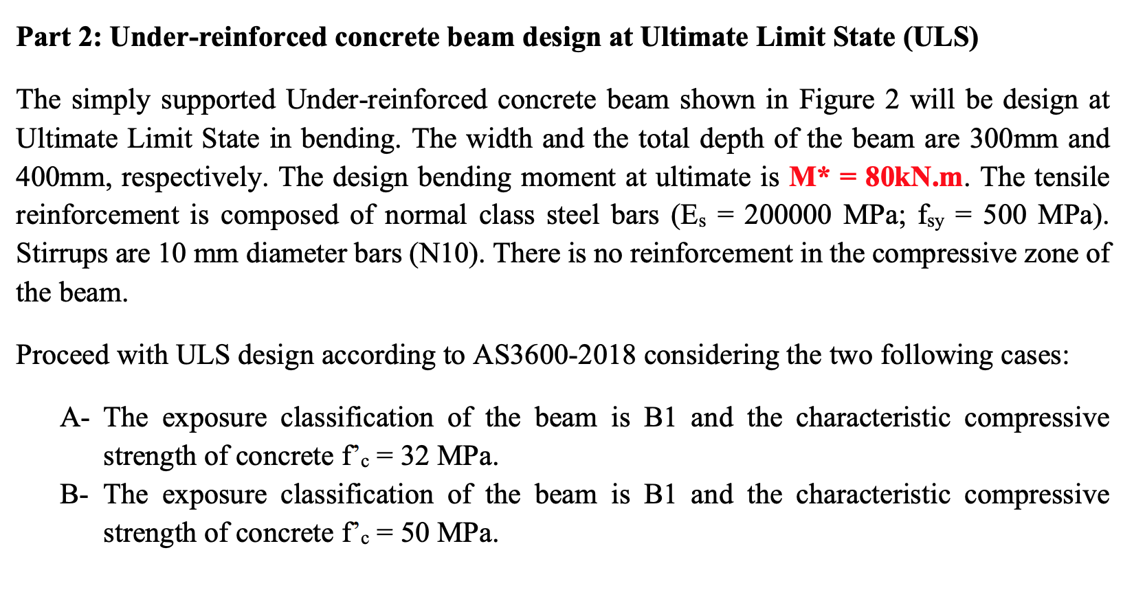Solved Part 2: Under-reinforced concrete beam design at | Chegg.com