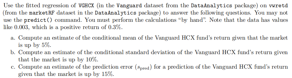 Solved Use the fitted regression of VGHCX (in the Vanguard | Chegg.com