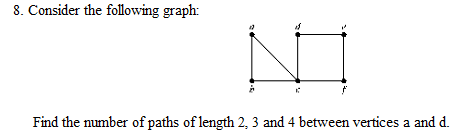Solved 8. Consider the following graph: 2 Find the number of | Chegg.com