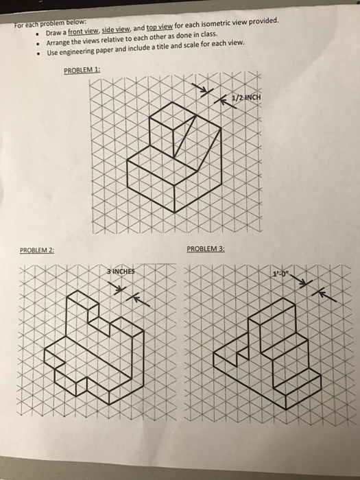 Solved Draw a front view, side view, and top view for each | Chegg.com