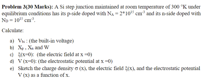 Solved Problem 3(30 Marks): A Si step junction maintained at | Chegg.com