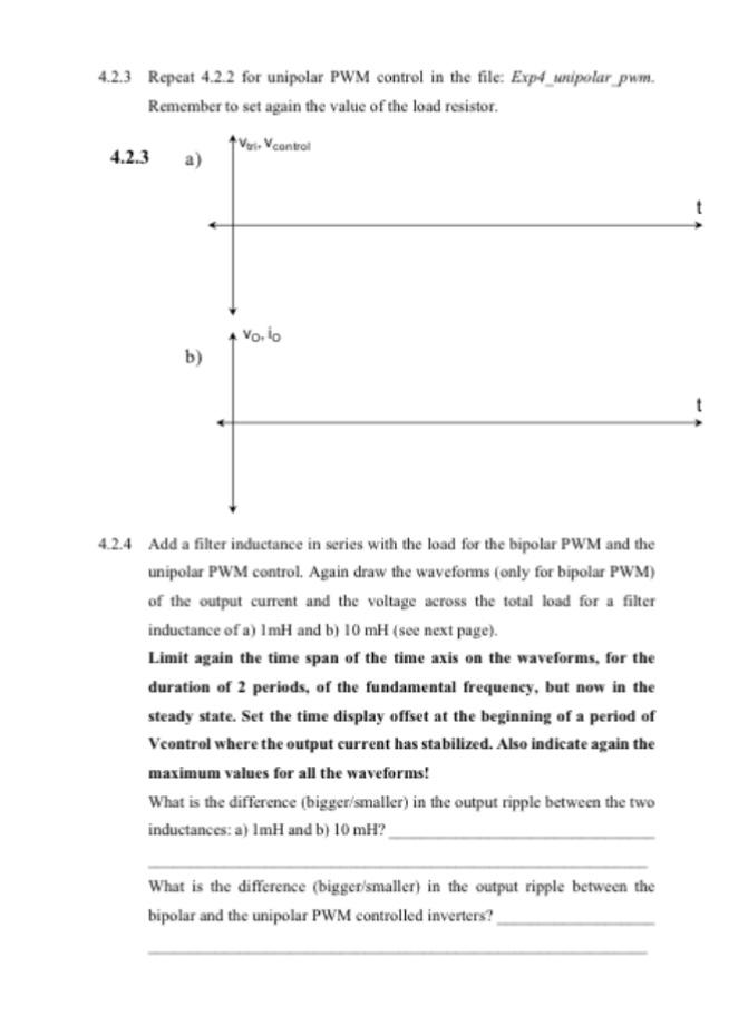 Solved 4.2.3 Repeat 4.2.2 for unipolar PWM control in the | Chegg.com