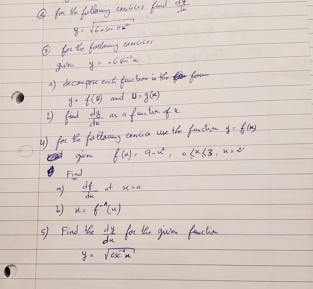 Solved @ for the following exercices find do y = √6 + Sec | Chegg.com